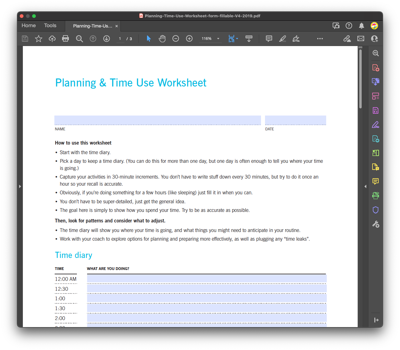 Planning & Time Use Worksheet — Balanced Rebel